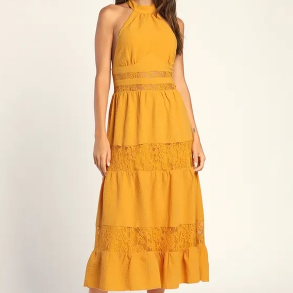 Lulus | Dresses | Nwt Lulus Sunshine Fine Marigold Lace Tiered Halter ...